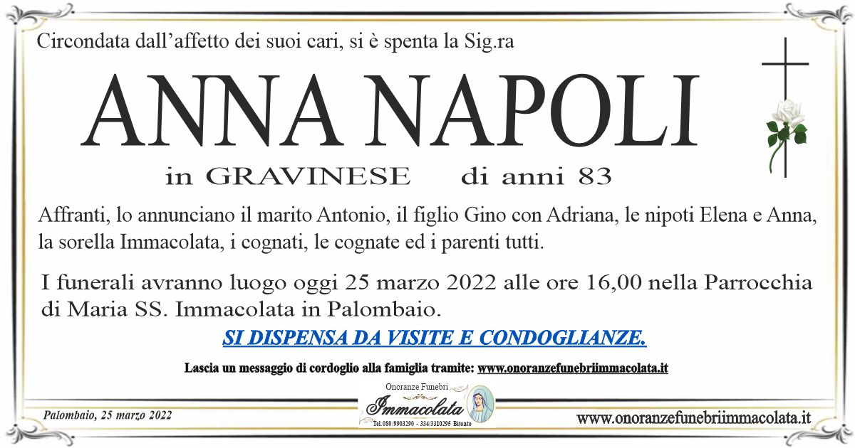 ANNA NAPOLI » Onoranze Funebri Immacolata