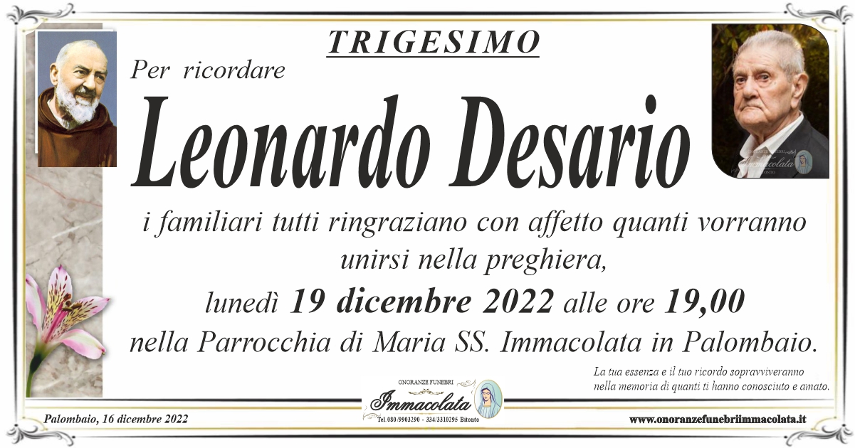 TRIGESIMO LEONARDO DESARIO » Onoranze Funebri Immacolata