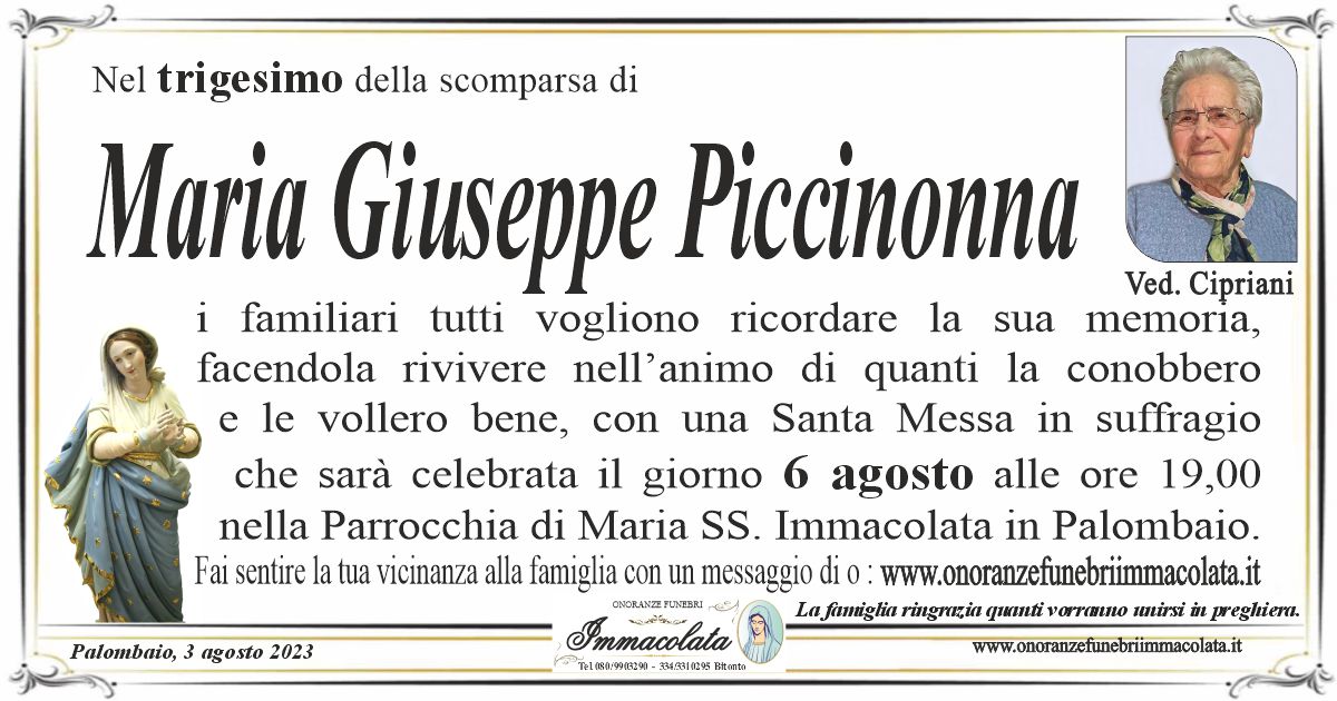TRIGESIMO MARIA GIUSEPPE PINNONNA » Onoranze Funebri Immacolata