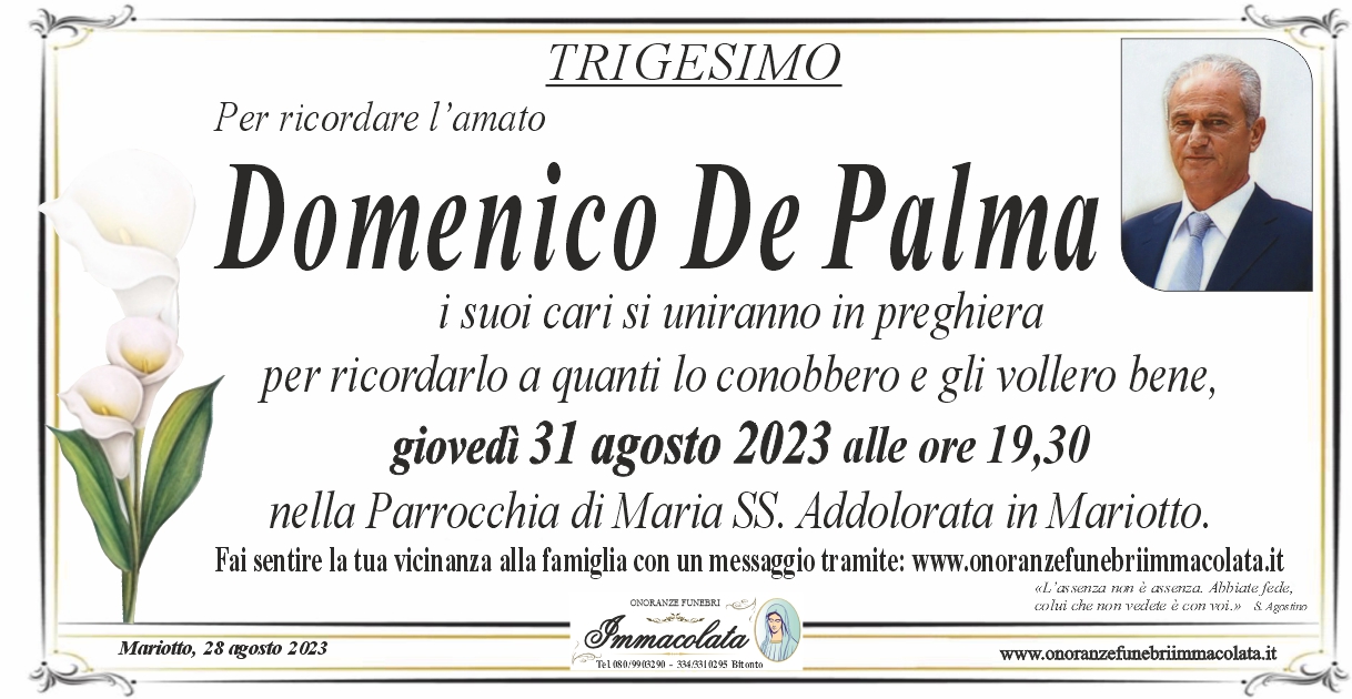 TRIGESIMO DOMENICO DE PALMA » Onoranze Funebri Immacolata