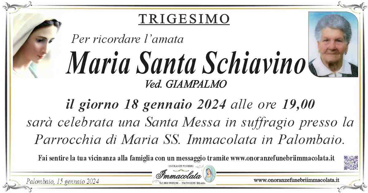 Trigesimo Maria Santa Schiavino » Onoranze Funebri Immacolata